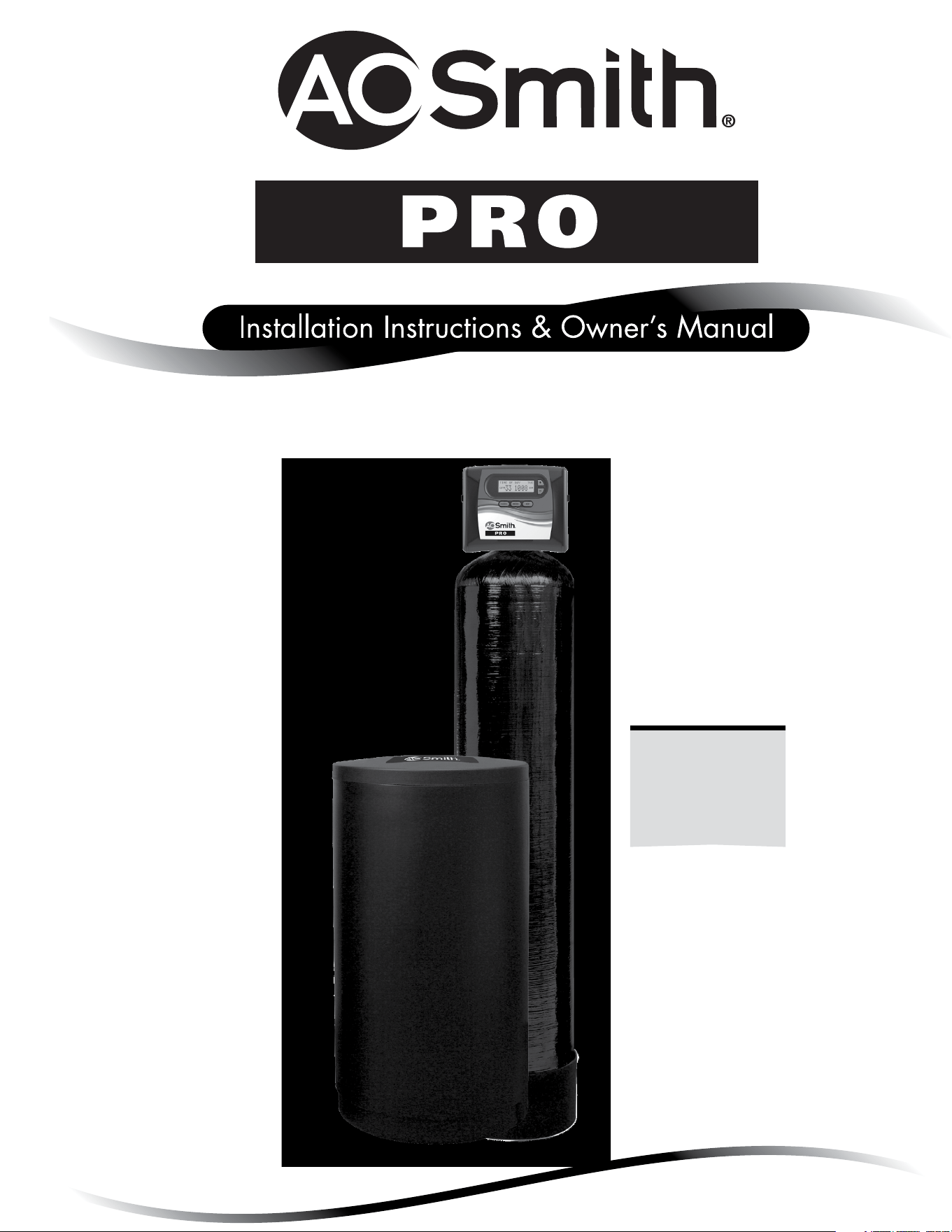 AO Smith APRCAB High Profile Cabinet Softener Model User Manual
