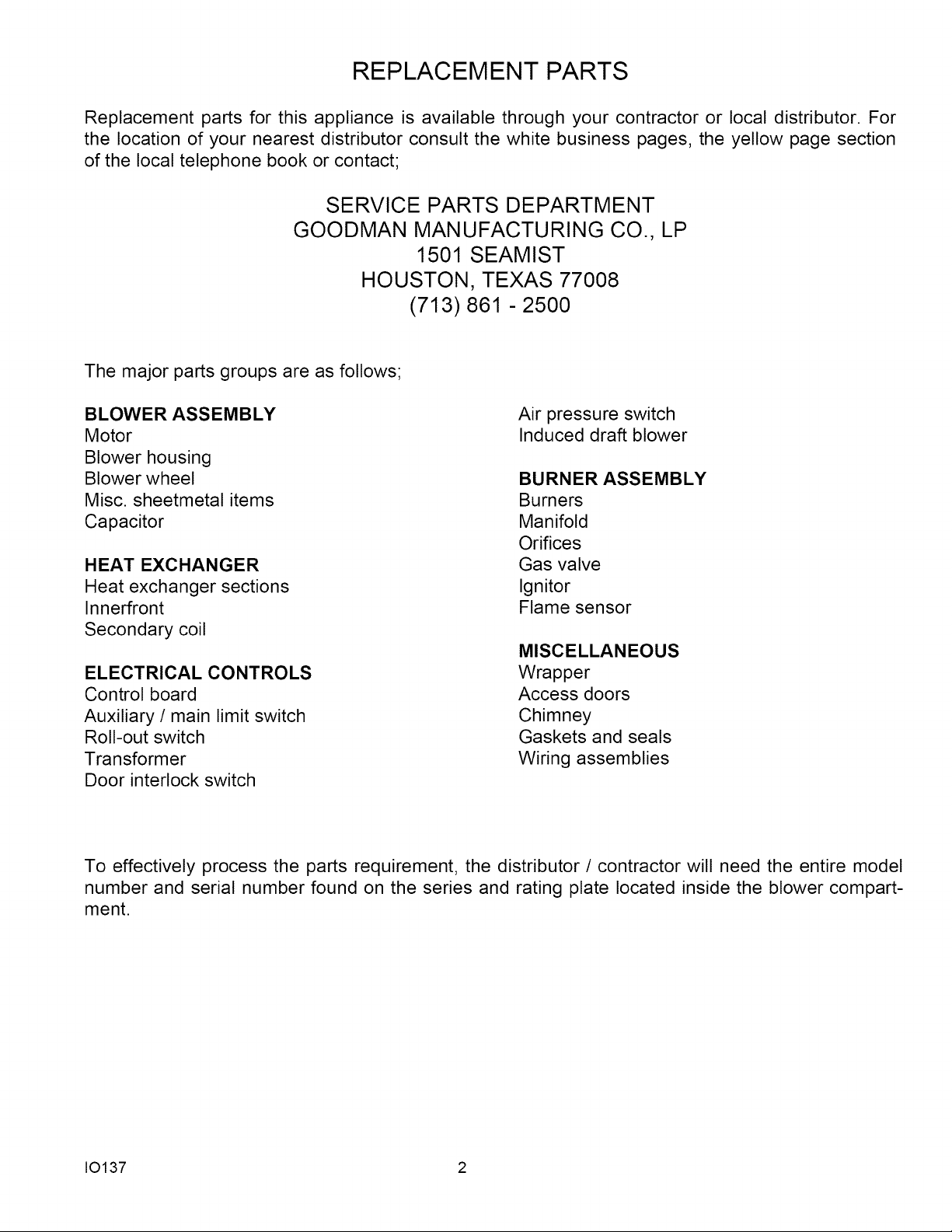 Goodman GMP075-3 Gas Furnace User Manual