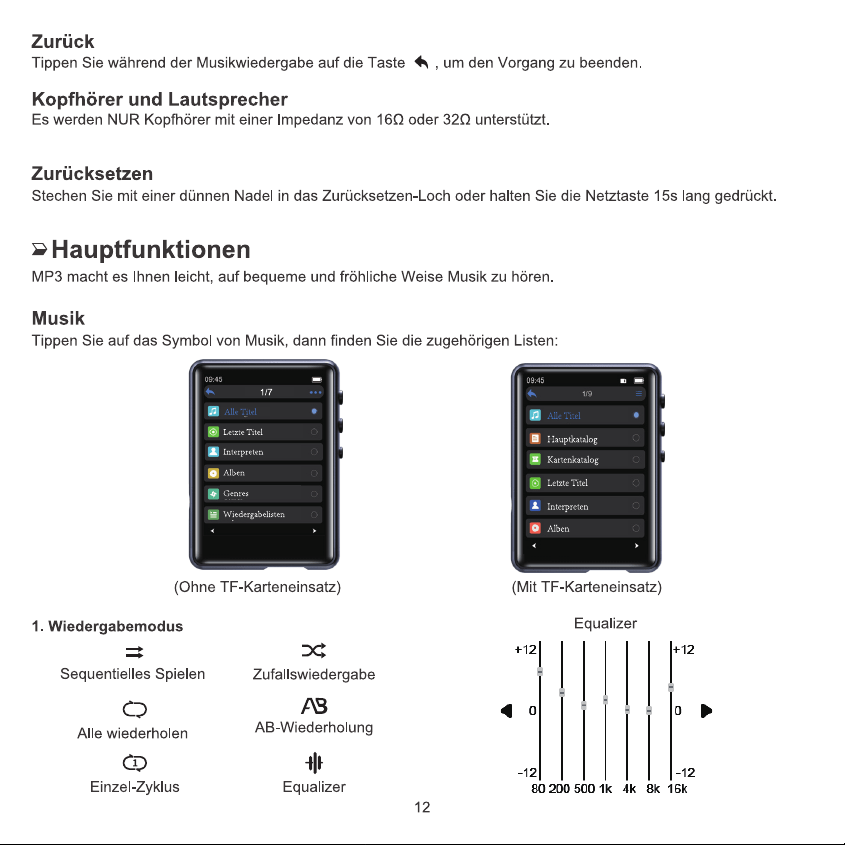 ZAQE M4 Bluetooth MP3 Player 2.4 inch Touchscreen, HiFi User Manual