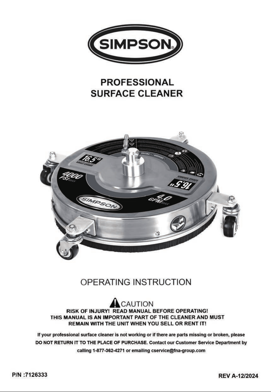 Simpson Cleaning 80625 Universal 16.5" Pressure Washer User Manual