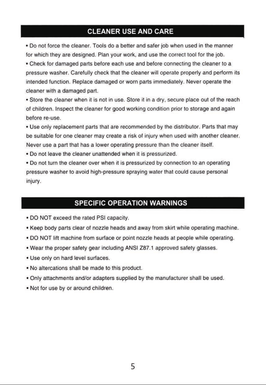 Simpson Cleaning 80625 Universal 16.5" Pressure Washer User Manual