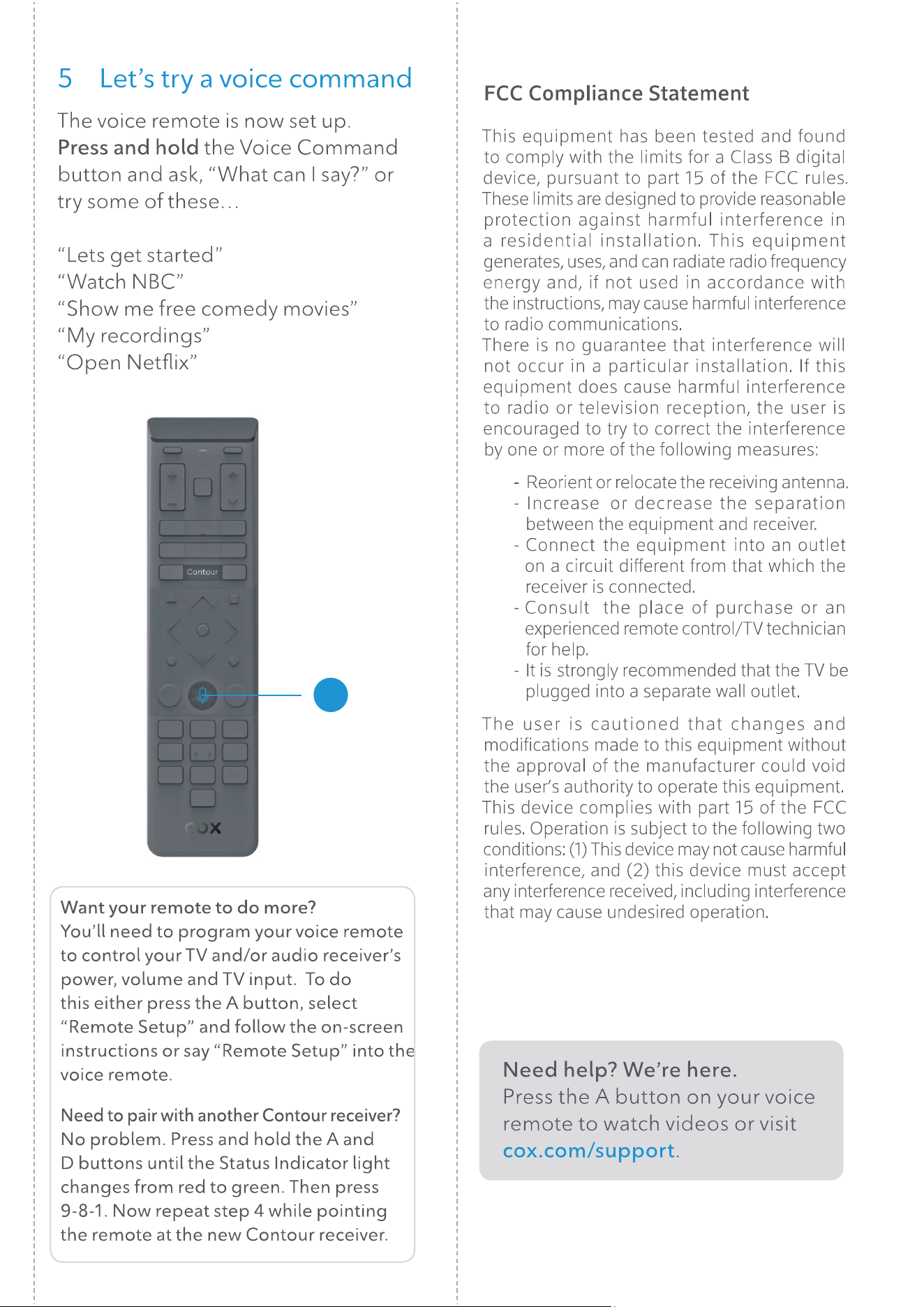 Cox XR15 Remote Control User Manual