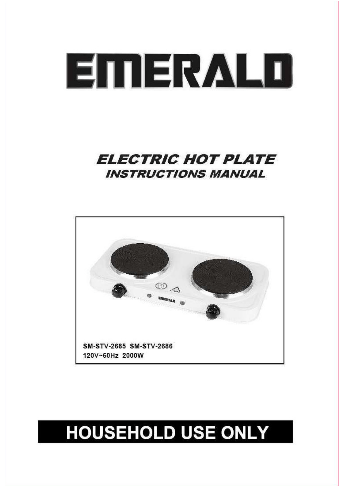 Emerald SM-STV-2686 2-Burner 6.1 in. Black Electric Hot User Manual