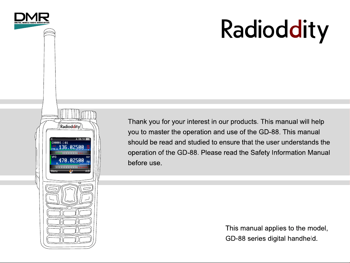 Radioddity GD-88 DMR & Analog 7W Handheld Radio, VHF UHF User Manual